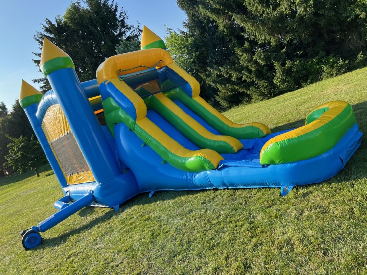 24' Retro Rainbow Double Bay Inflatable Water Slide - Bouncy Time LLC ...